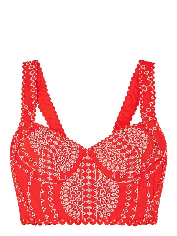 Charo Ruiz Ibiza Goldie Broderie Anglaise Bustier Top - Red