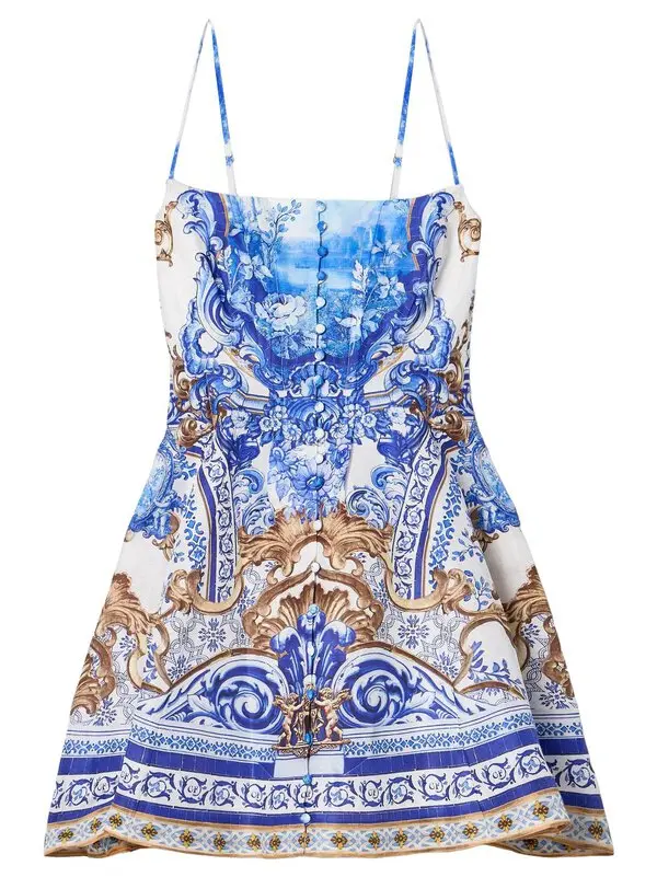 Camilla Pleated Printed Mini Dress - Blue