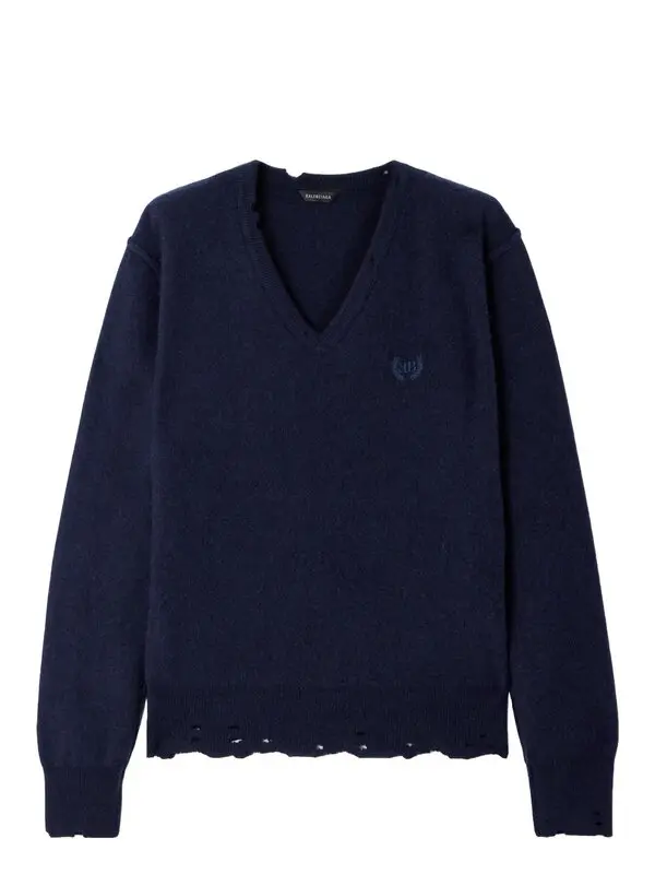 Balenciaga Embroidered Cashmere And Wool-blend Sweater - Blue