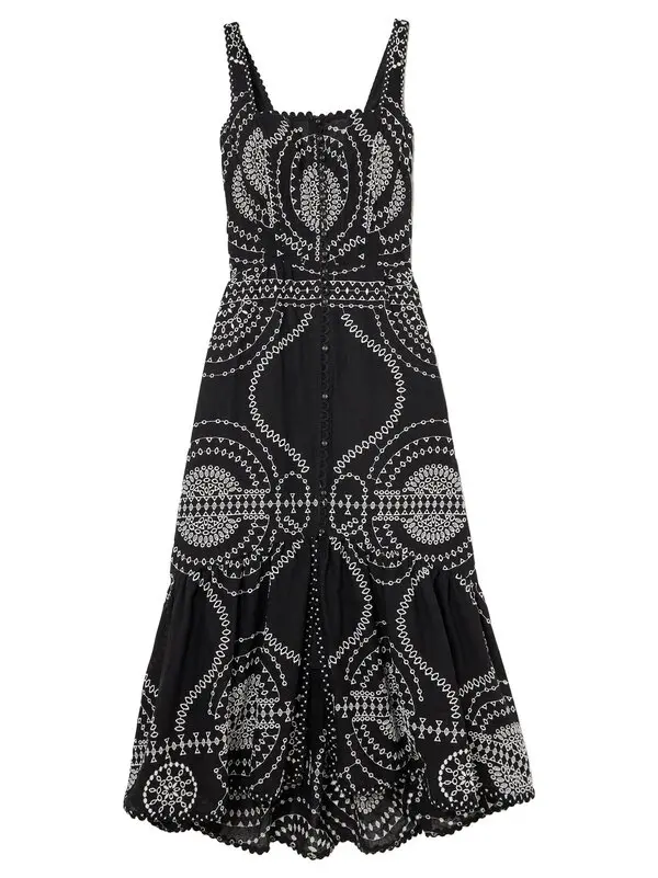 Charo Ruiz Ibiza Greba Broderie Anglaise Midi Dress - Black