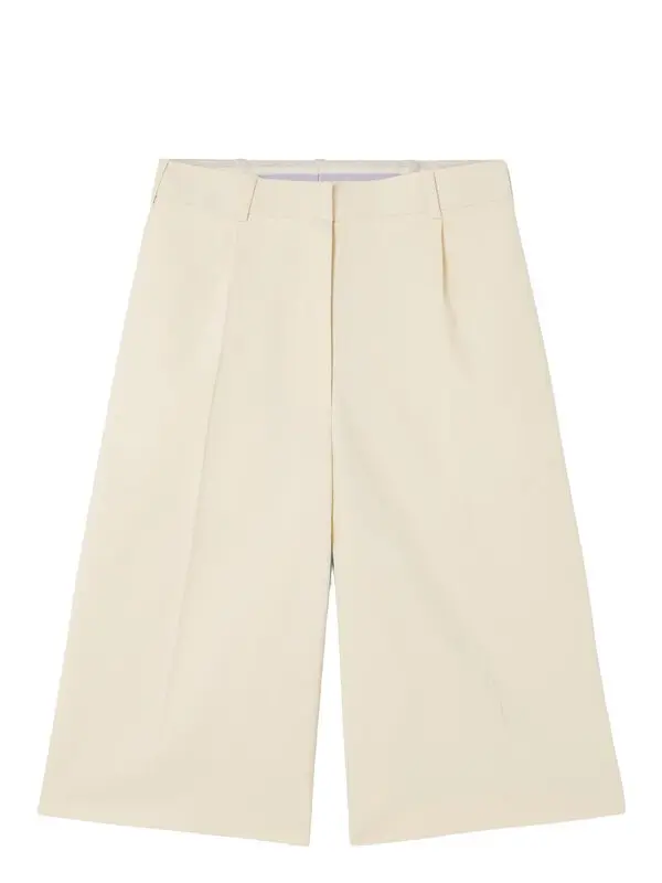 ABADIA Pleated Grain De Poudre Bermuda Shorts - Cream