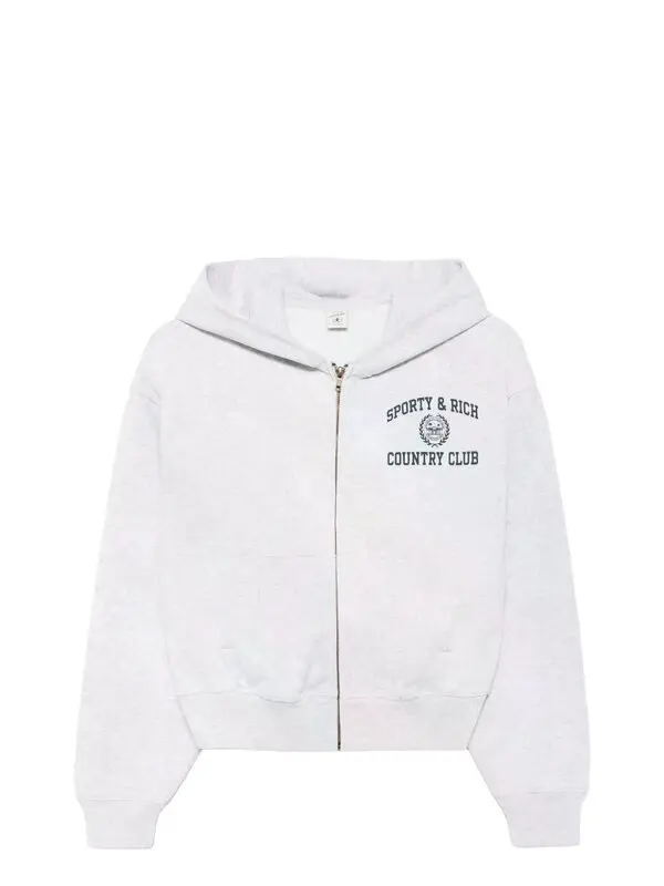 SPORTY & RICH Varsity Crest Cropped Zip Hoodie - Grey