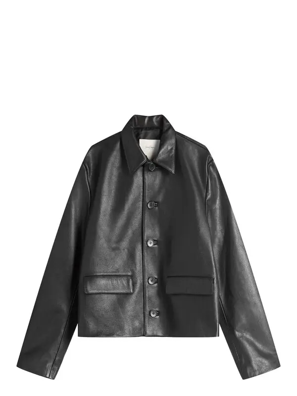 SECOND / LAYER Button Through Leather Jacket - Black