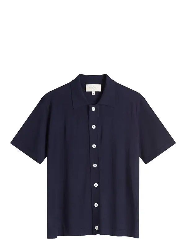 SECOND / LAYER Button Through Knitted Shirt - Navy