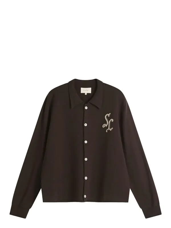 SECOND / LAYER Embroidered Logo Button-down Knit - Brown