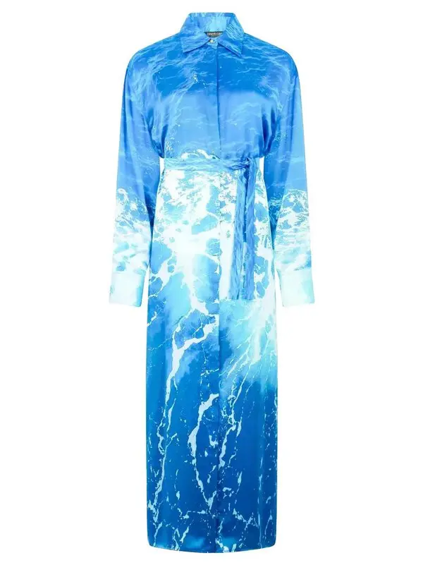 Roberto Cavalli Abstract-print Midi Shirt Dress - Blue