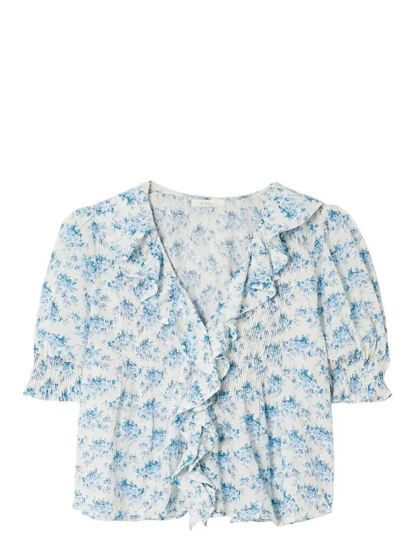 DÔEN Henri Floral-print Organic Cotton-voile Top - Blue