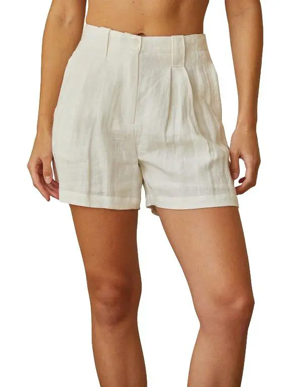 CRESCENT Pleated Linen High-waisted Shorts - White