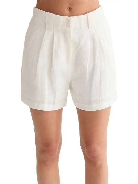 CRESCENT Pleated Linen High-waisted Shorts - White