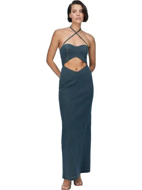 JENDUE Monte Maxi Denim Gown - Blue