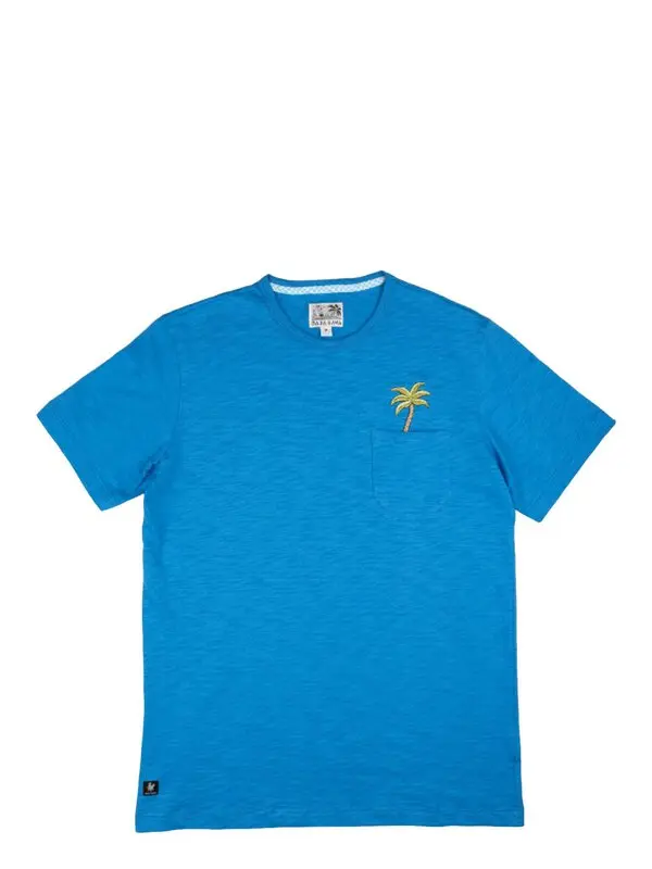 BAJA LLAMA Palm Treeslub Pima Pocket Tee - Blue
