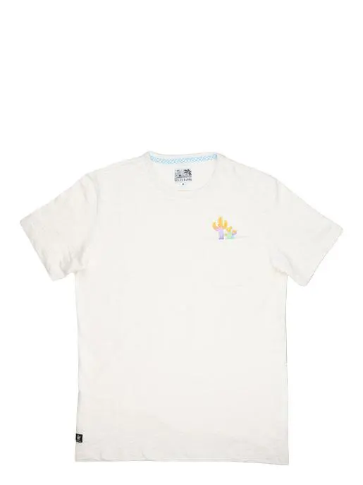 BAJA LLAMA Colorful Cactusslub Pima Pocket Tee - Cream
