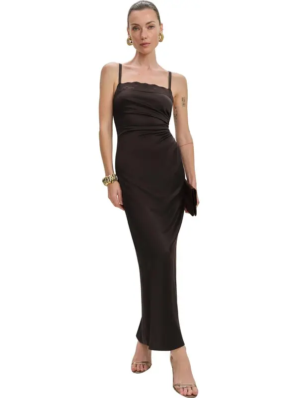 REFORMATION Vesper Satin Dress - Brown