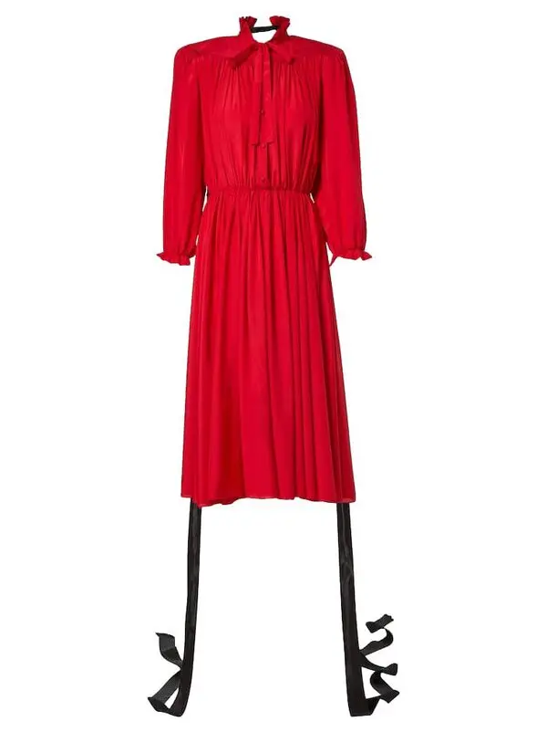 Balenciaga Bow-detail Lace-up Silk Midi Dress - Red