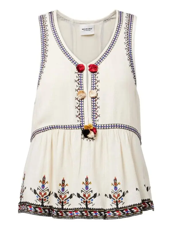 MARANT ETOILE Embroidered Viscose Top - White