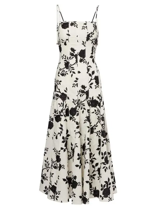 SELF-PORTRAIT Floral Linen And Cotton Midi Dress - White