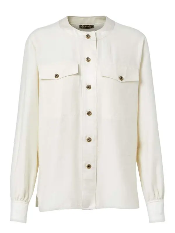 Loro Piana Quincy Silk Shantung Blouse - White