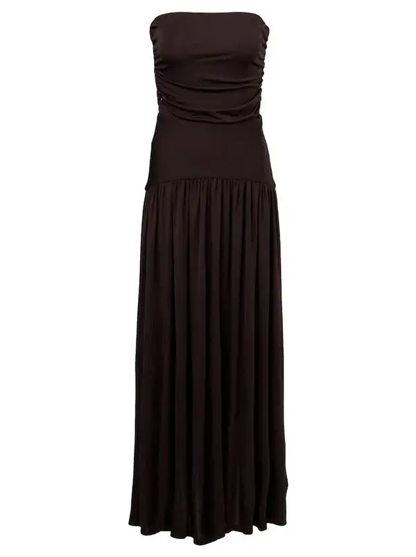 Staud Mariana Shirred Maxi Dress - Brown