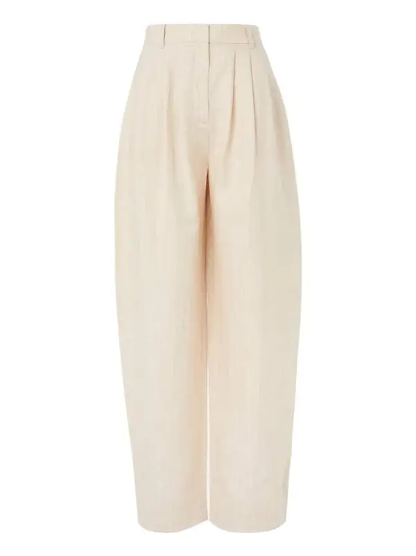 Posse Lucille Pinstripe Linen Barrel-leg Pants - Beige