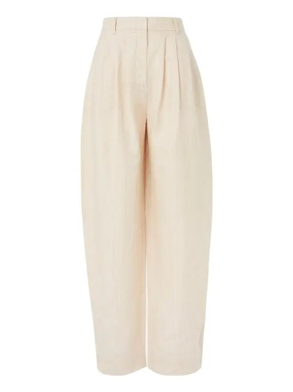 Posse Lucille Pinstripe Linen Barrel-leg Pants - Beige