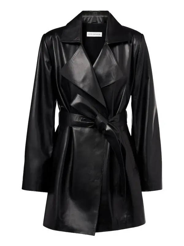 Nour Hammour Kerri Leather Wrap Coat - Black