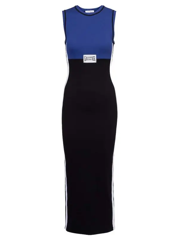Jean Paul Gaultier Ribbed-knit Cotton-blend Midi Dress - Blue