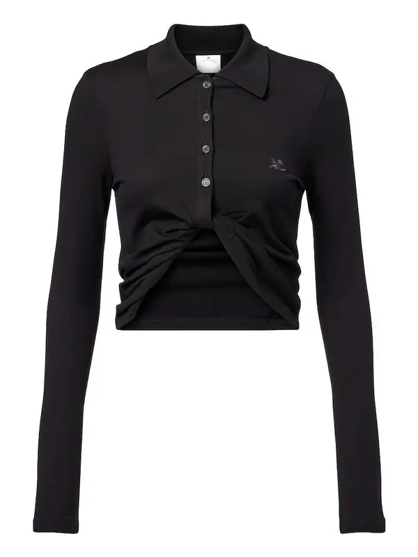 COURREGES Courrèges Cropped Cotton Polo Shirt - Black