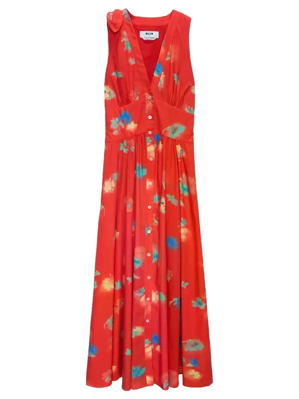 MSGM Printed Maxi Dress - Red