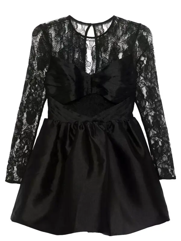 SELF-PORTRAIT Lace-panel Taffeta Mini Dress - Black