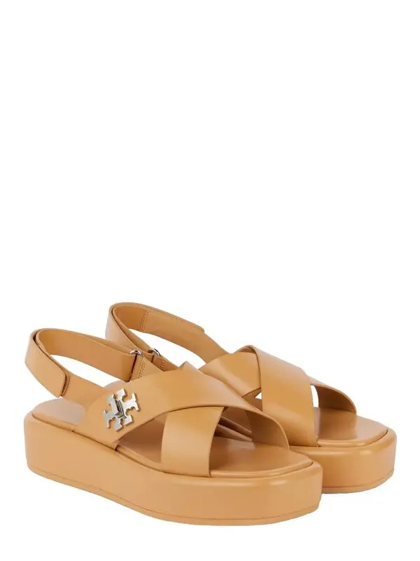 Tory Burch T Lock 40 Leather Platform Sandals - Neutrals