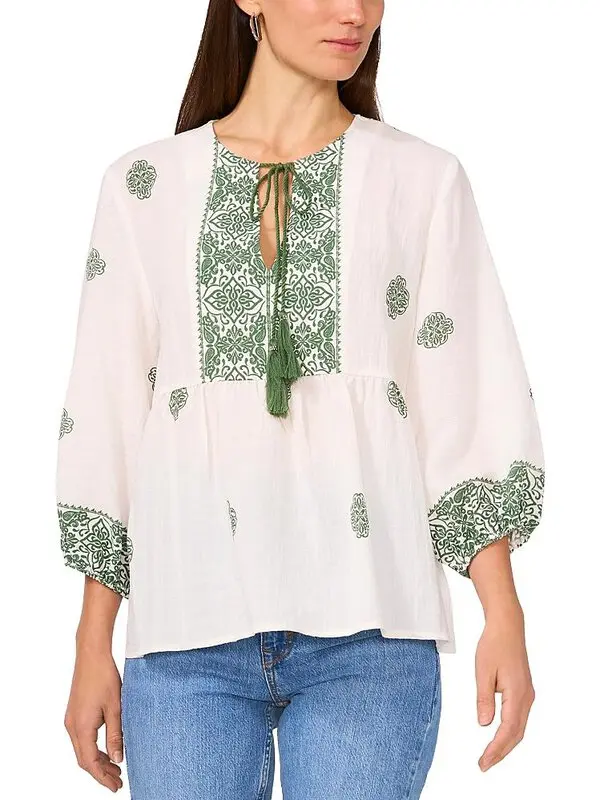 Vince Camuto Neck-tie Peasant Blouse - Dark Green