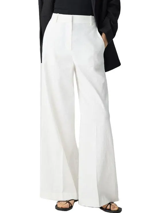 Theory Linen Blend Wide Leg Pants - White