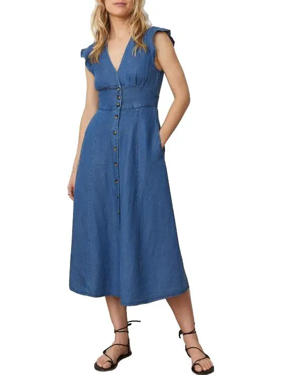 Marine Layer Camila Button-front Midi Dress - Medium Wash
