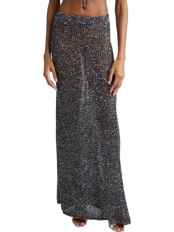 AREA Sequin Crochet Maxi Skirt - Black