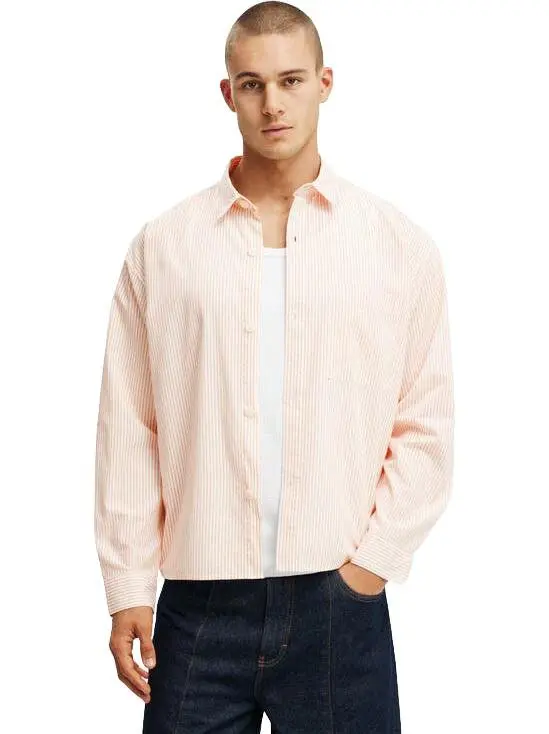 COTTON ON Hampton Long Sleeve Shirt - Apricot Stripe