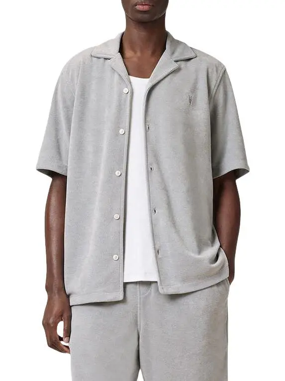 ALLSAINTS Felix Short Sleeve Toweling Camp Shirt - Machine Grey