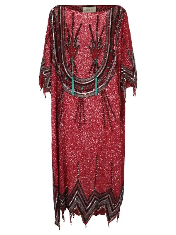 Gucci Beaded And Crystal Embellished Dress - Red