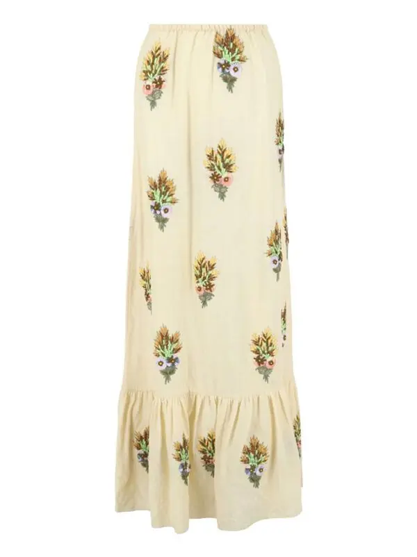 Gucci Embroidered Linen Tiered Skirt - White