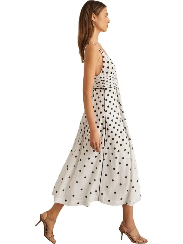 REISS Dottie Polka Dot Midi Dress - Black/white