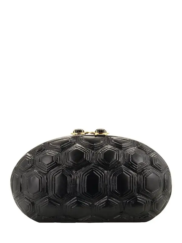 SILVIA FURMANOVICH Turtle Shell Wooden Oval Clutch - Black