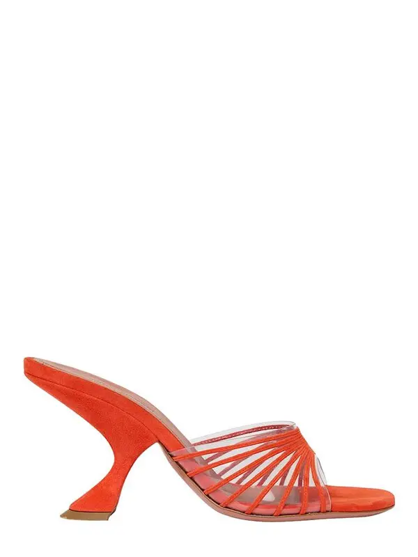 Amina Muaddi Mookie Suede And Pvc Mules With Comma Heel - Tangerine