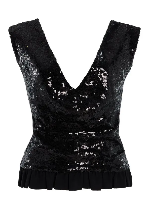 TAE PARK Sequin Top With Open Back - Black