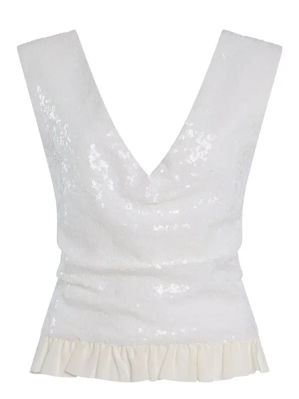 TAE PARK Sequin Top With Open Back - Ivory