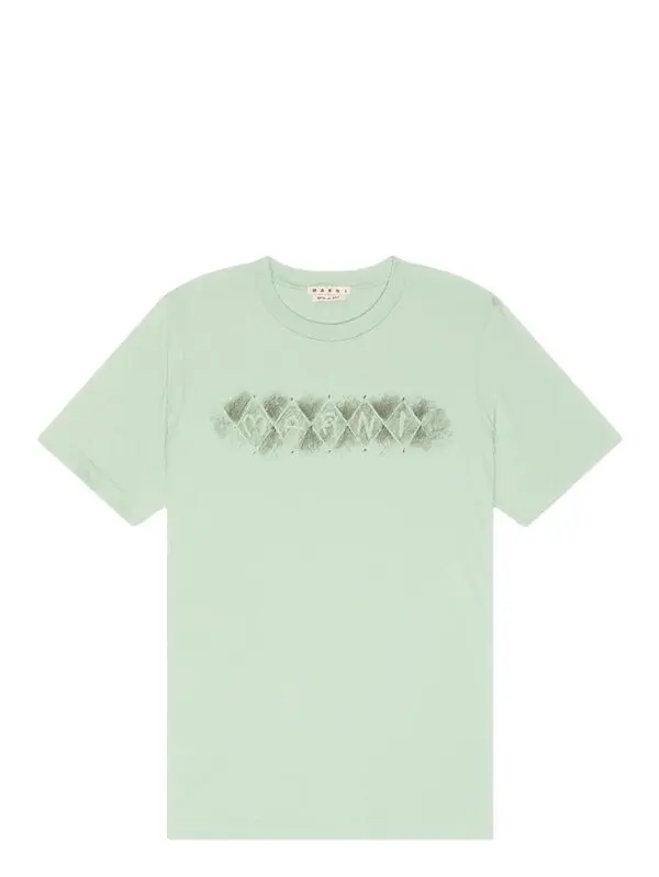 Marni Diamond Print Logo T-shirt - Green