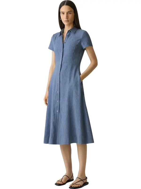 Theory Midi Shirt Dress In Fluid Linen - Light Denim