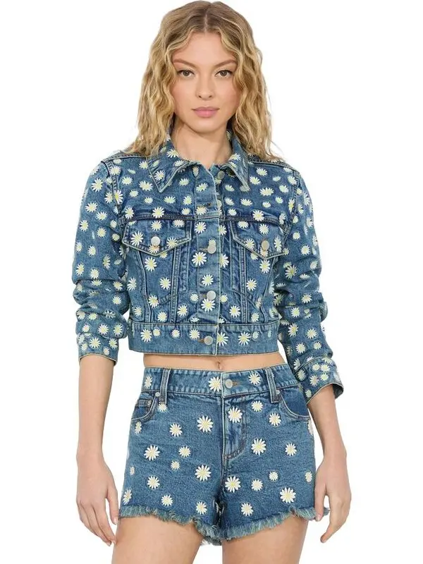 Alice + Olivia Jeff Embroidered Jacket - Denim
