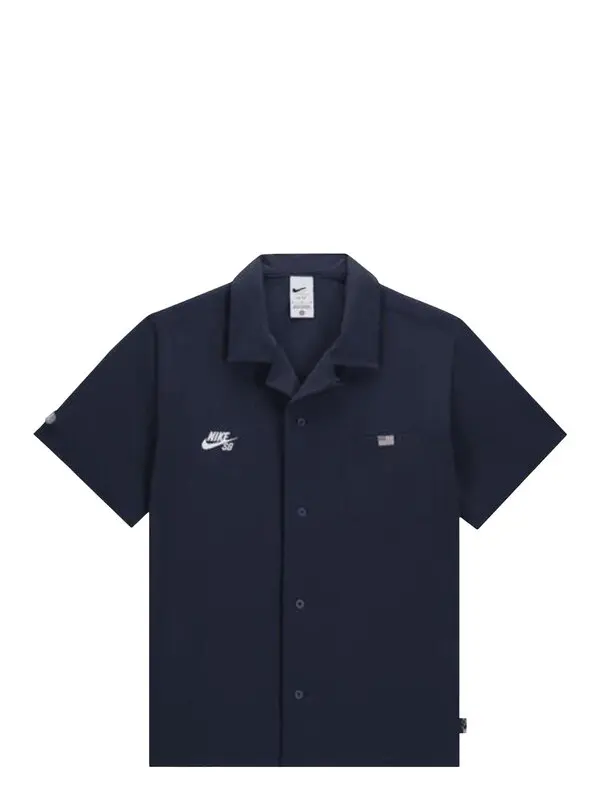 Nike Sb Team Usa Short-sleeve Button-up Bowler Shirt 'obsidian/white - Blue