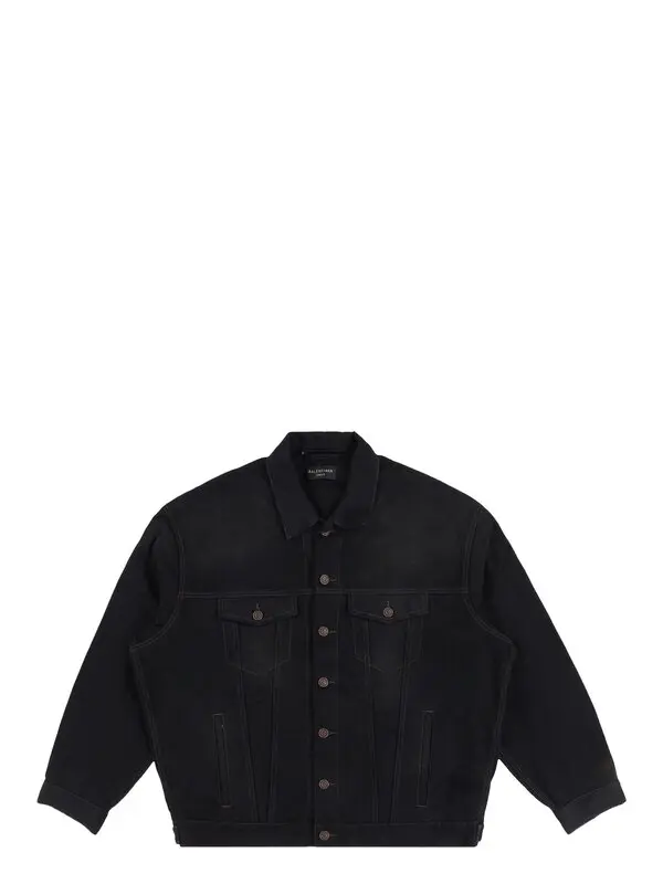 Balenciaga Embroidered Logo Denim Jacket - Black