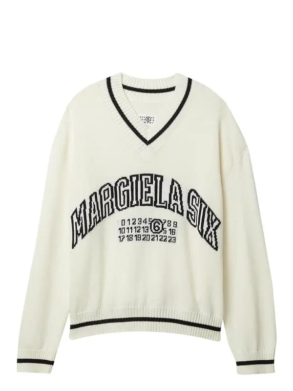 MAISON MARGIELA Varsity Jaquard V-neck 'off White - Cream