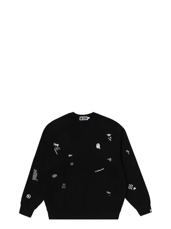 BAPE Multi Logo Relaxed Fit Crewneck Sweatshirt - Black